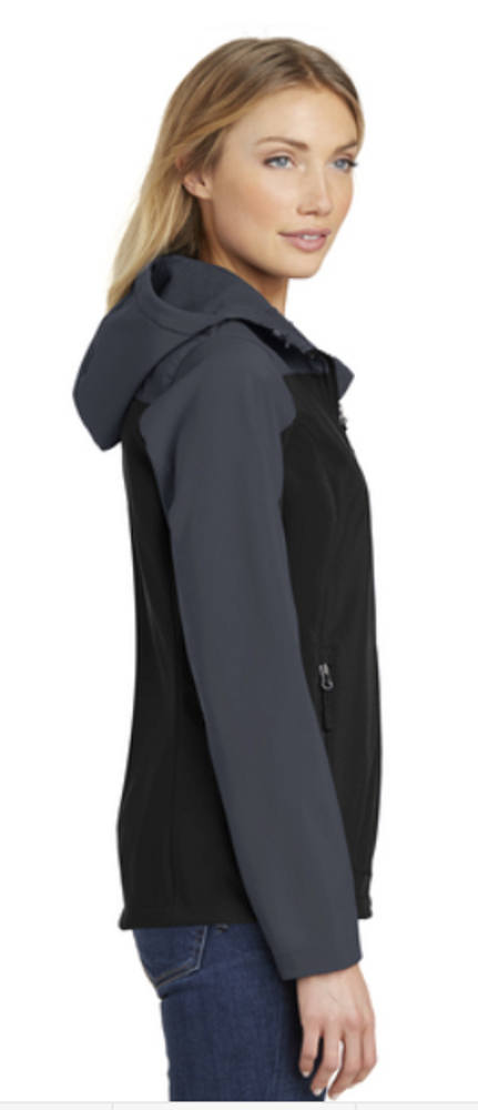 Ladies Port Authority® Hooded Core Soft Shell Jacket - Black/Grey ...