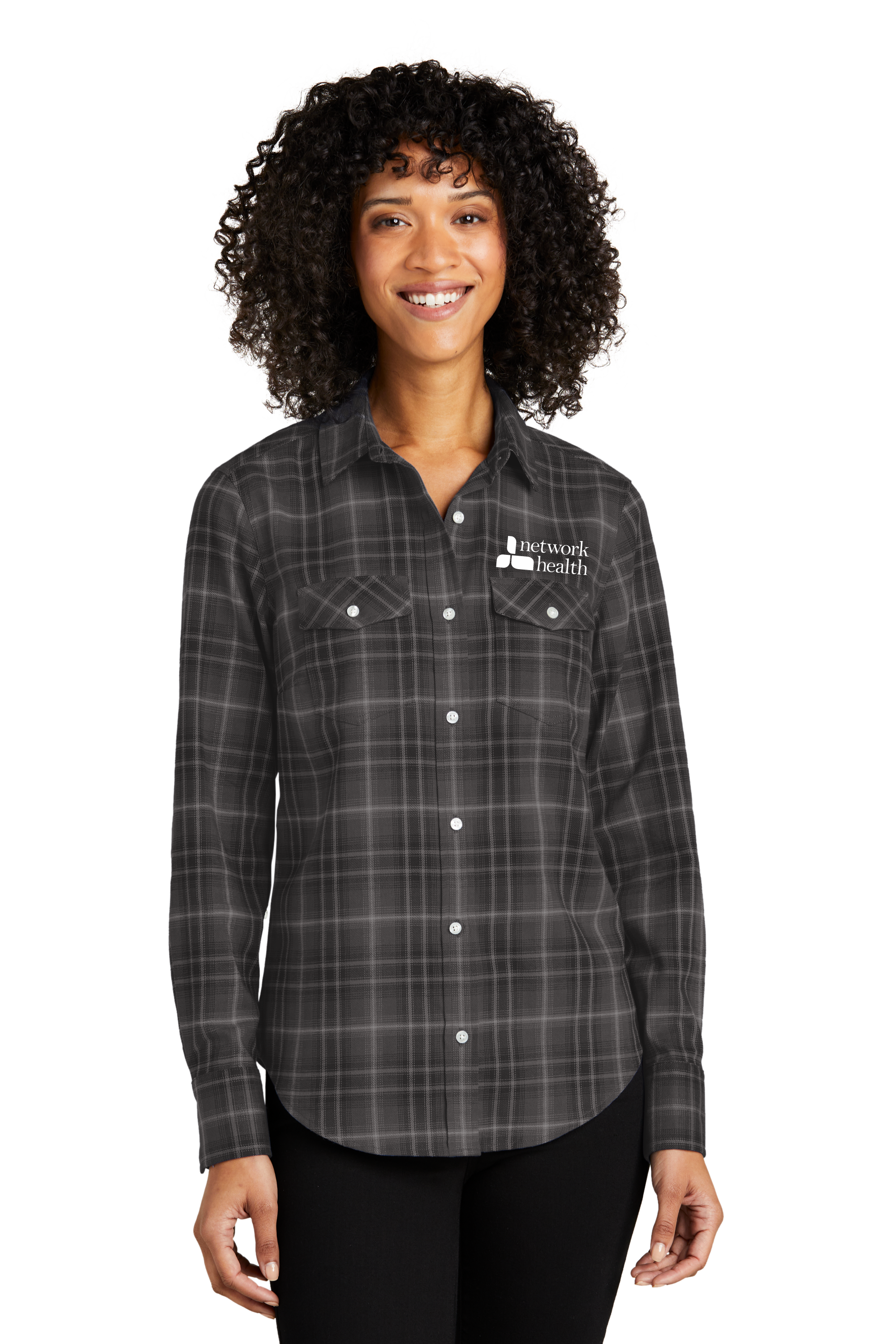 Ladies Long Sleeve Ombre Plaid Shirt | Network Health