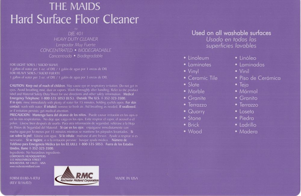 Label - Hard Surface Floor Cleaner | The Maids
