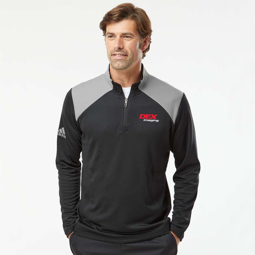 Adidas – Textured Mixed Media Quarter-Zip Pullover w/ DEX Logo Only ...