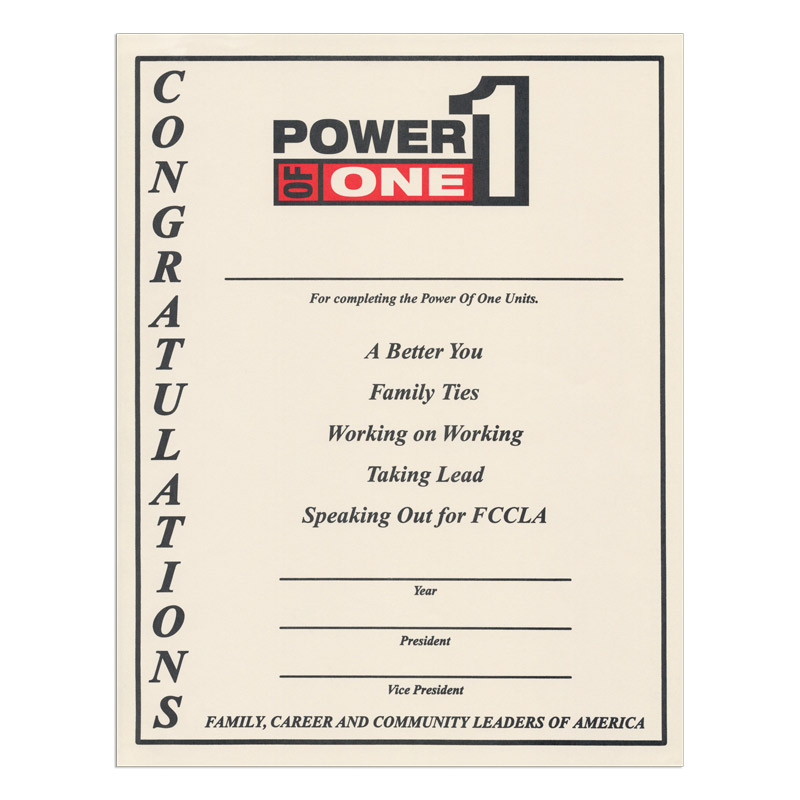 Power of 1 Certificates—Pack of 20 | FCCLA